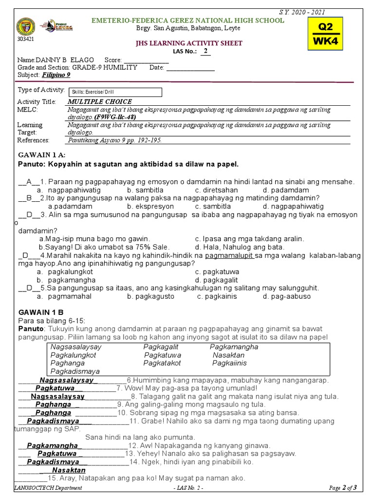 Filipino 9 Q2 Las 2 Week 4 | PDF