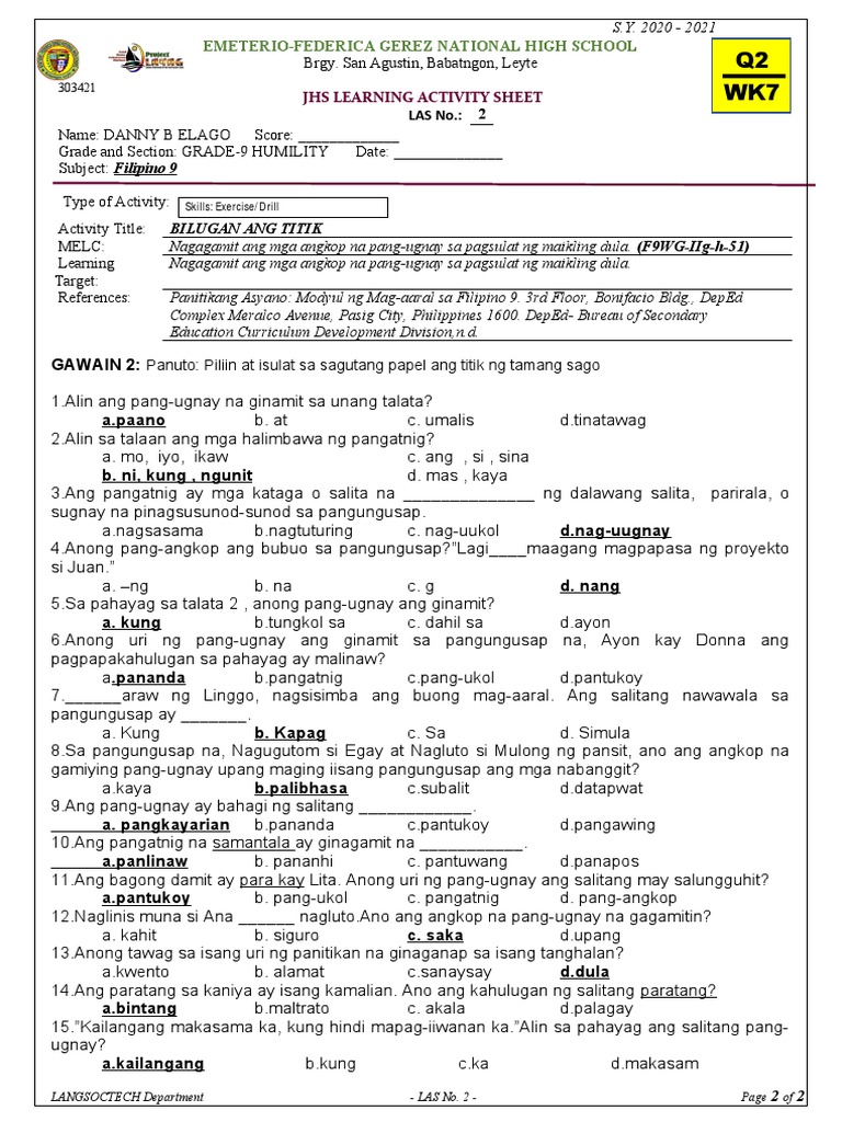 Filipino 9 Q2 Las 2 Week 7 | PDF