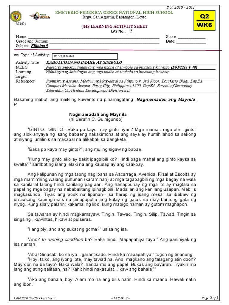 Filipino 9 Q2 Las 2 Week 6 | PDF
