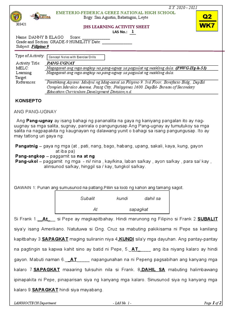 Filipino 9 Q2 Las 1 Week 7 | PDF