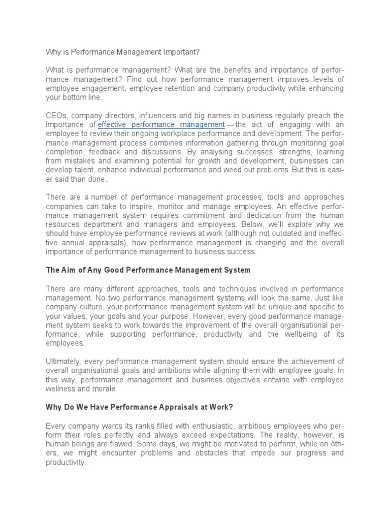 Why Is Performance Management Important | PDF | Goal | Performance ...