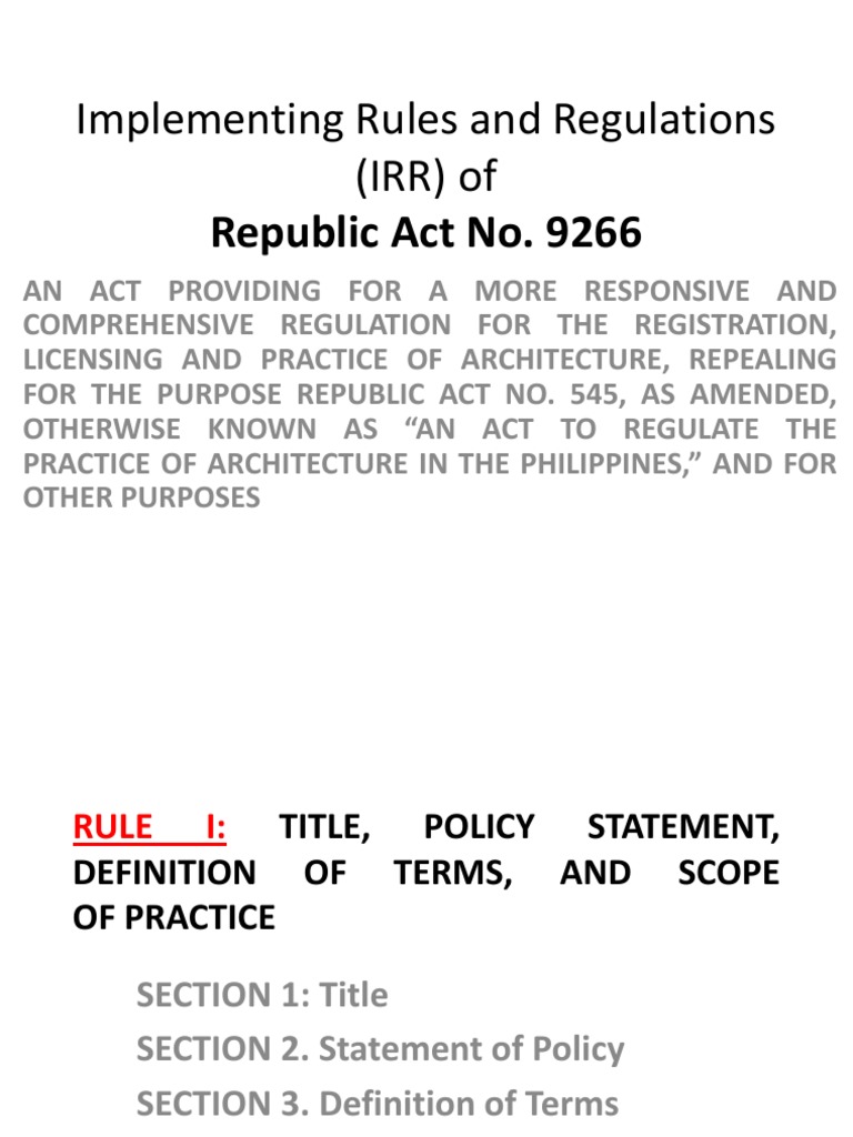 Ra9266 Rule I | PDF | Licensure | Architect