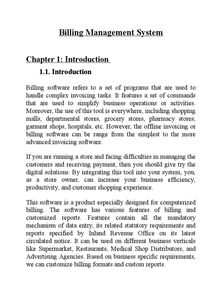 Billing Management System: Chapter 1: Introduction | PDF | Inventory ...