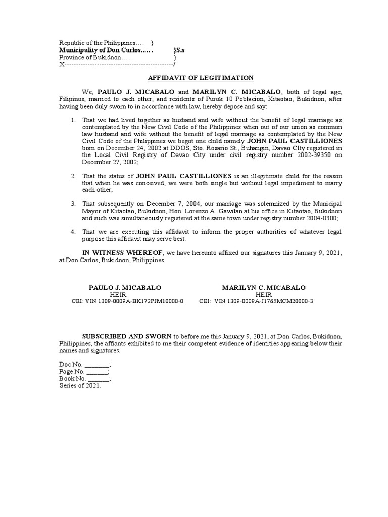 Affidavit of Legitimation | PDF