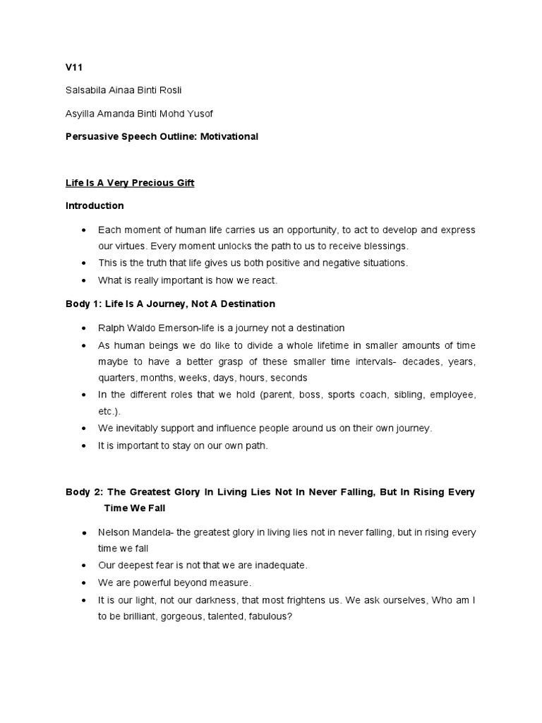 Outline - Motivational Persuasive Speech | PDF