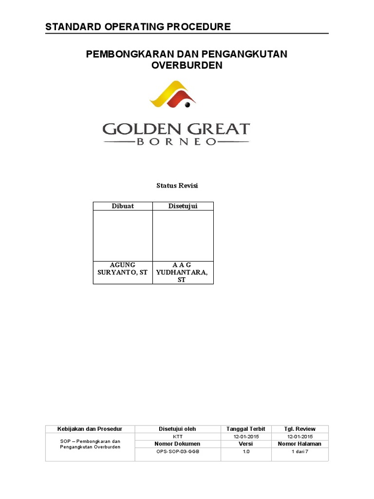 3 SOP Pembongkaran Dan Pengangkutan OB | PDF | Teknologi & Rekayasa