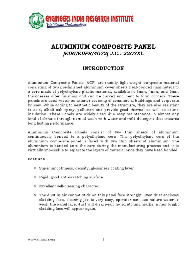 Project Report On Aluminium Composite Panel | PDF | Materials ...