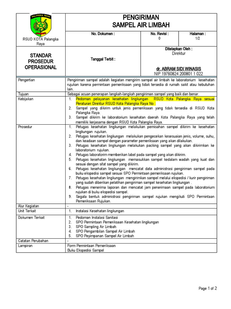 RSUD SOP Pengiriman Sampel | PDF