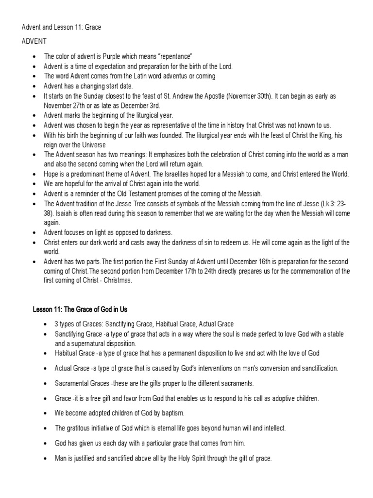 Advent and Lesson 11 - Grace Handout | PDF | Grace In Christianity | Advent