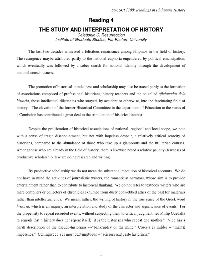 Reading 4 The Study and Interpretation of History | PDF | Inquiry ...