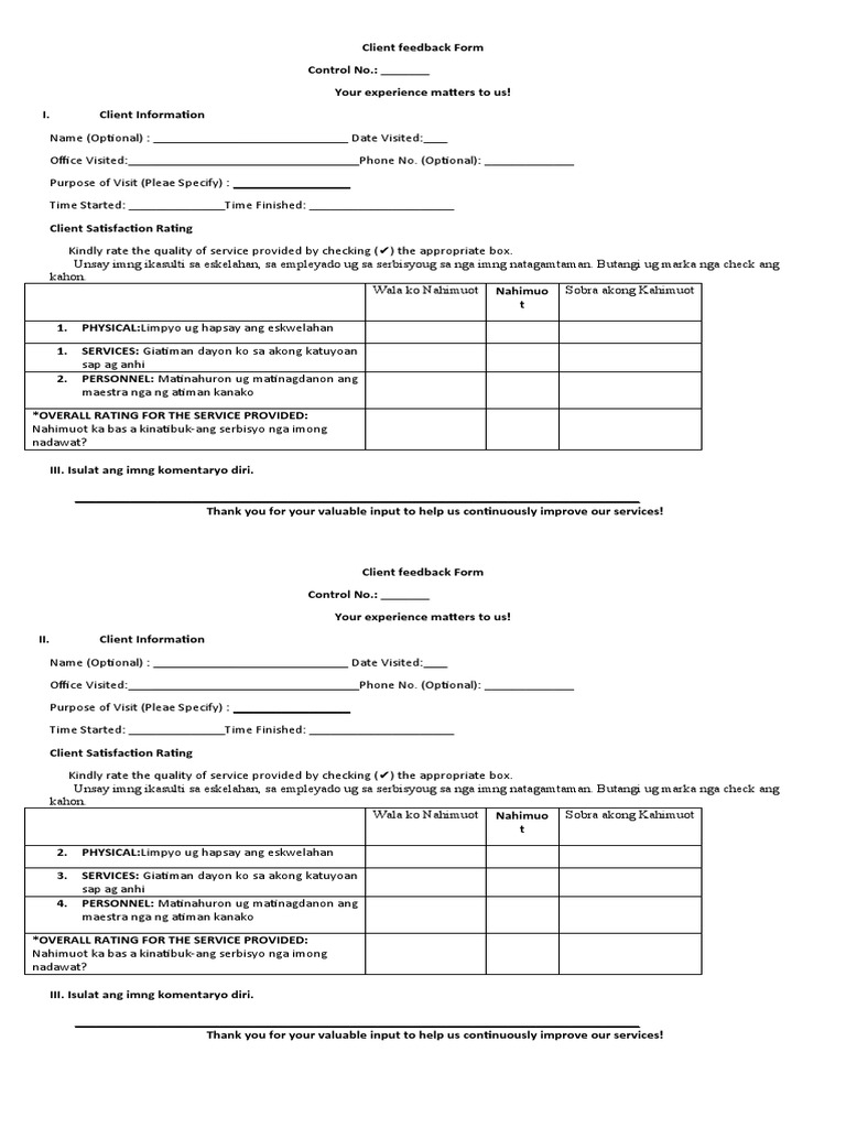 Sbm-Client Feedback Form | PDF
