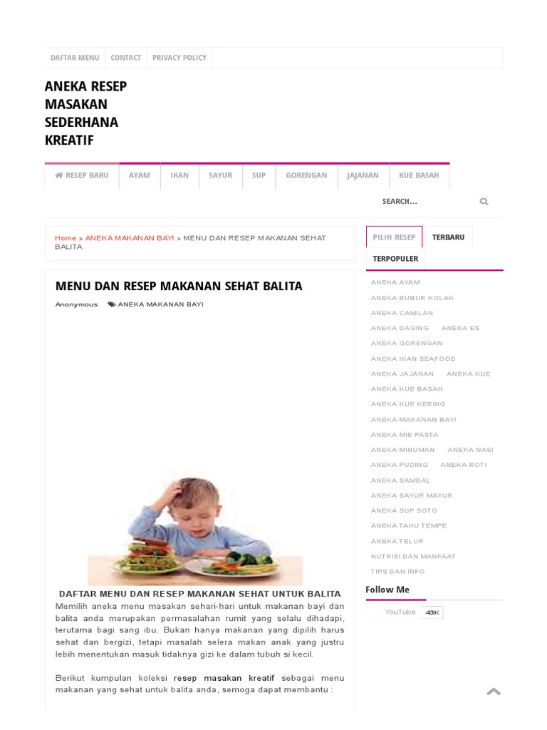 MENU DAN RESEP MAKANAN SEHAT BALITA - Aneka Resep Masakan Sederhana ...