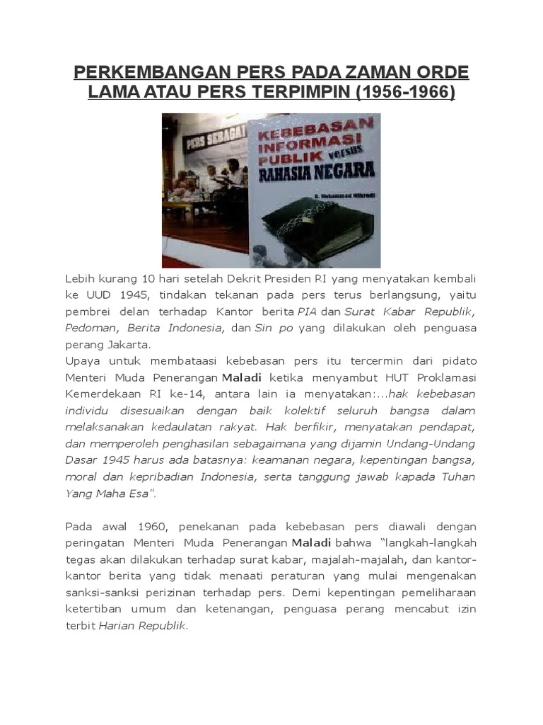 Perkembangan Pers Pada Zaman Orde Lama (1956-1966 | PDF