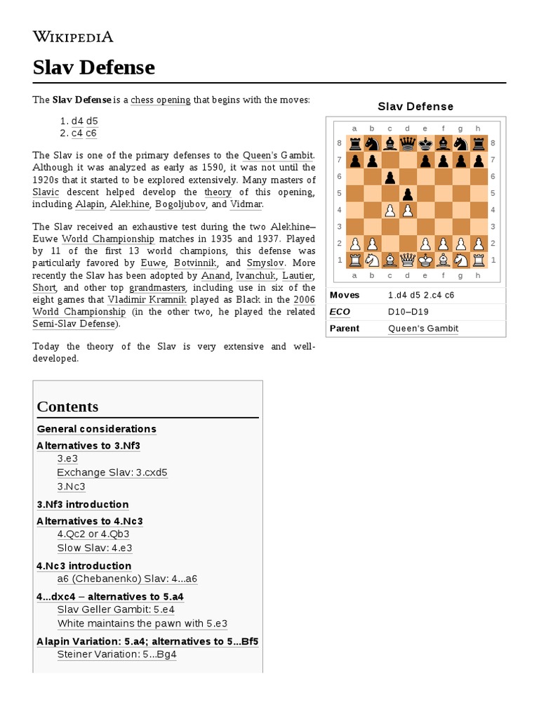 Slav Defense | PDF | Abstract Strategy Games | Competitive Games