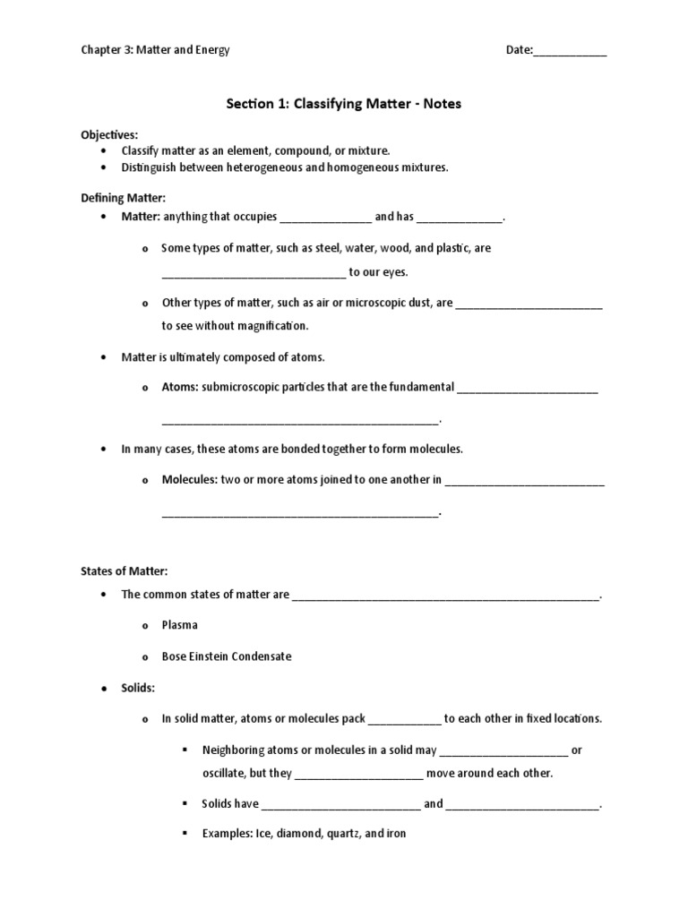 3.1 Classifying Matter Notes | PDF | Mixture | Molecules