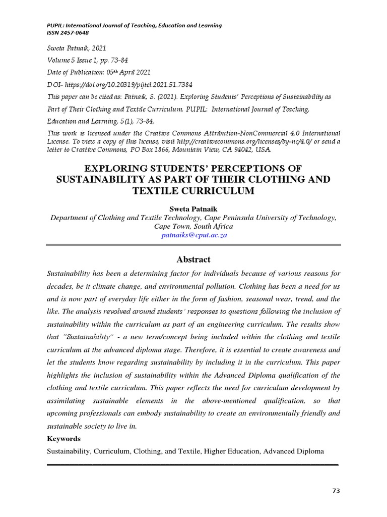 Exploring Students' Perceptions of Sustainability As Part of Their ...