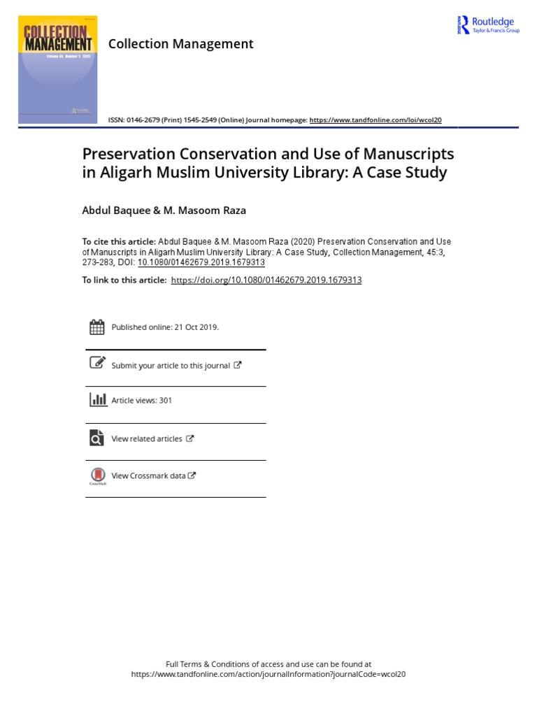 Preservation Conservation and Use of Manuscripts in Aligarh Muslim ...