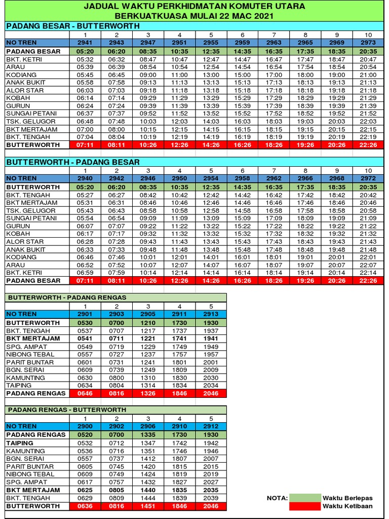 Jadual Komuter Utara PKPB 22 Mac 2021 - Edit | PDF