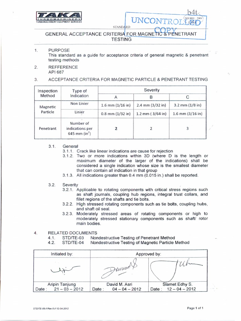 Scan General Acceptance Criteria0001 | PDF | Nondestructive Testing ...