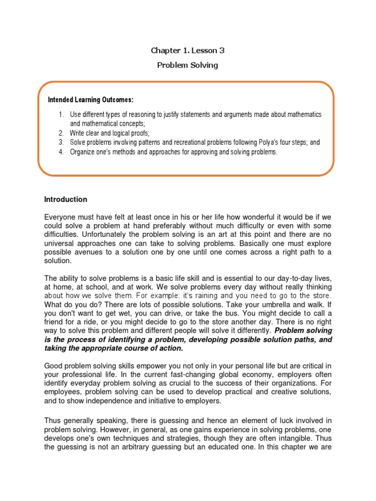 GEC MMW Lesson 3 Problem Solving | PDF | Inductive Reasoning | Deductive Reasoning