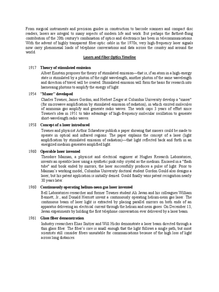 Lasers and Fiber Optics Timeline charts key developments | PDF | Laser ...