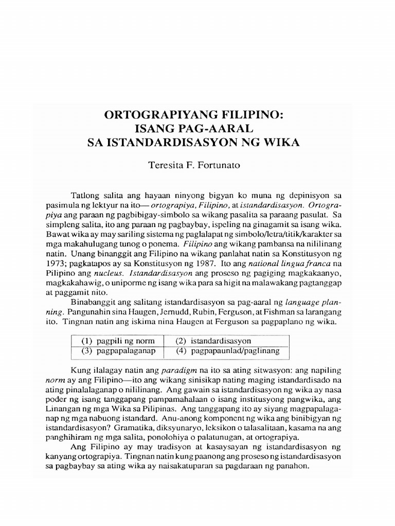 Ortograpiyang Filipino: Isang Pag-Aaral Sa Istandardisasyon NG Wika | PDF