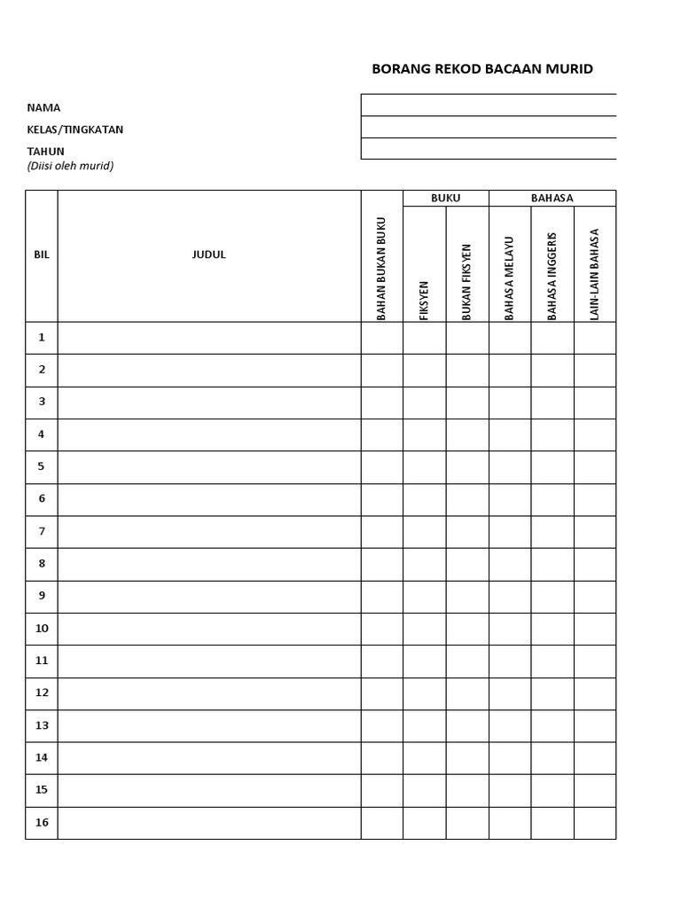 Borang Rekod Bacaan NILAM 2020 | PDF