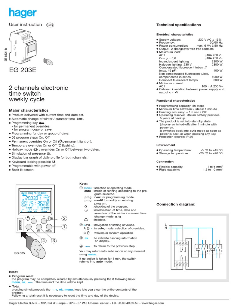 Hager EG 203E Timer Manual Guide | PDF | Fluorescent Lamp | Compact ...