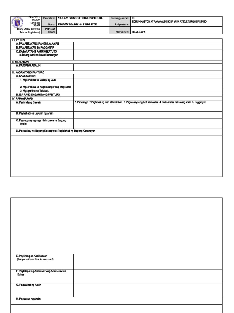 Daily Lesson Plan Template | PDF