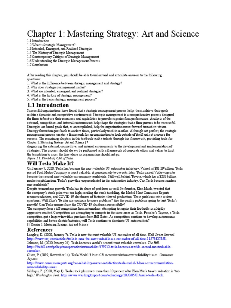 Chapter 1: Mastering Strategy: Art and Science: Learning Objectives ...