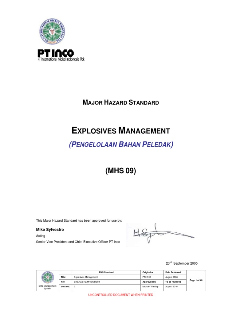Mhs09-Explosives Management | PDF | Risk Assessment | Risk