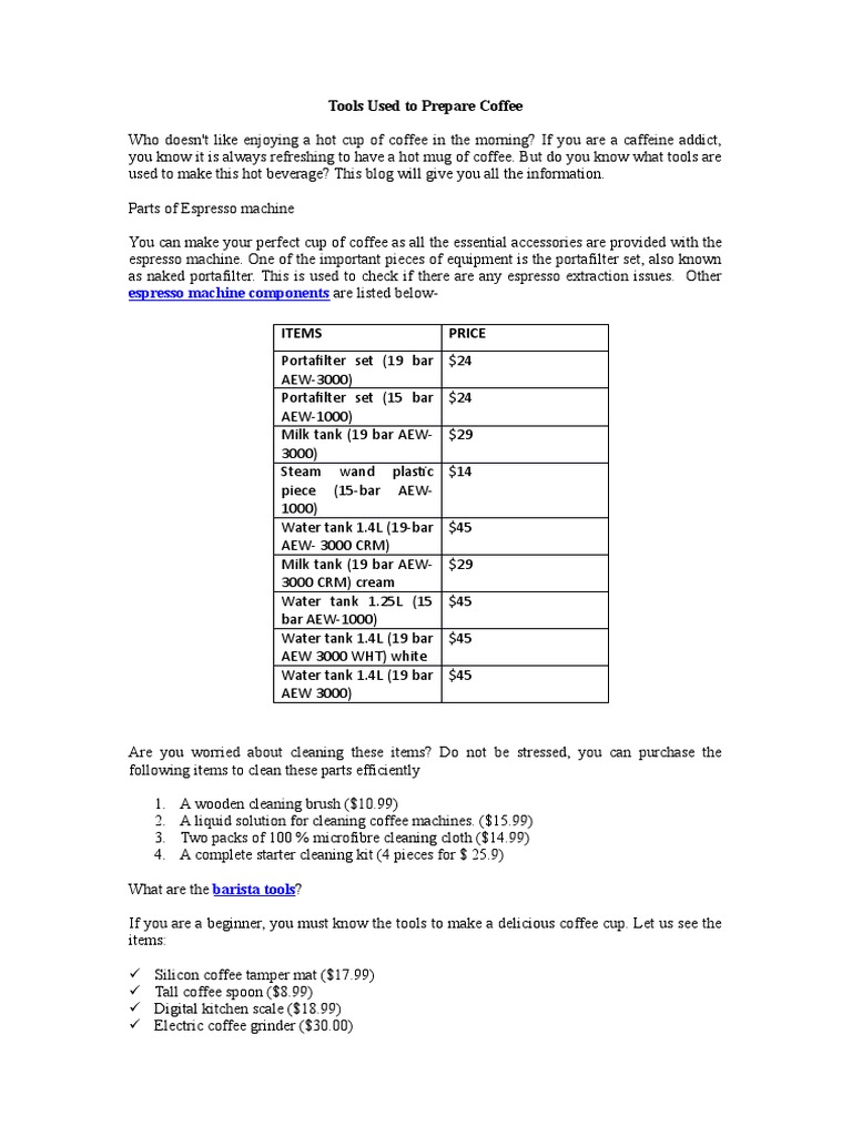 Tools Used To Prepare Coffee | Download Free PDF | Food And Drink ...