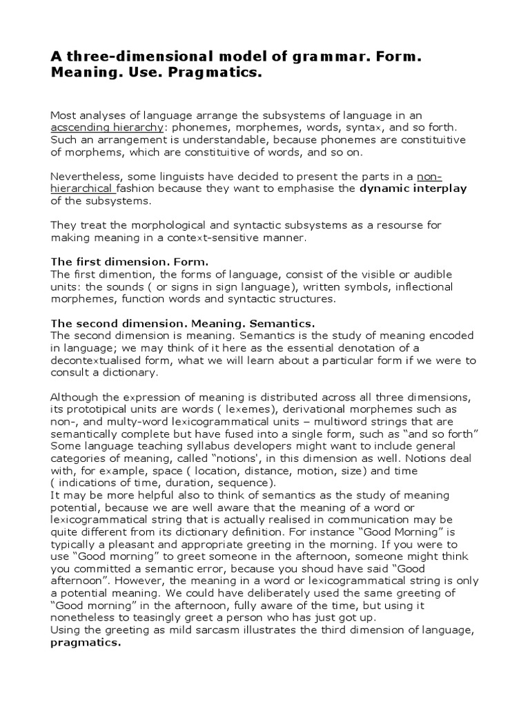 A Three-Dimensional Model of Grammar. | PDF | Word | Semantics