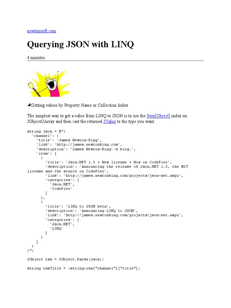 Querying JSON With LINQ | PDF | Language Integrated Query | Computer Data