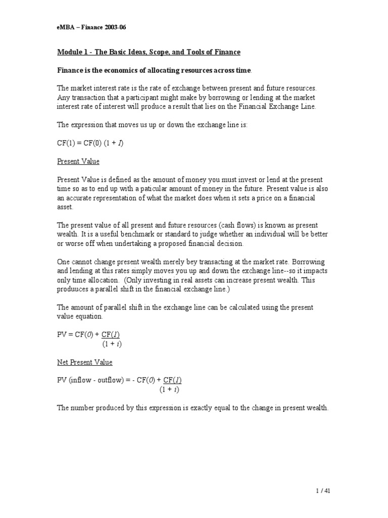 eMBA – Finance 2003-06 Module Overview | PDF | Net Present Value ...