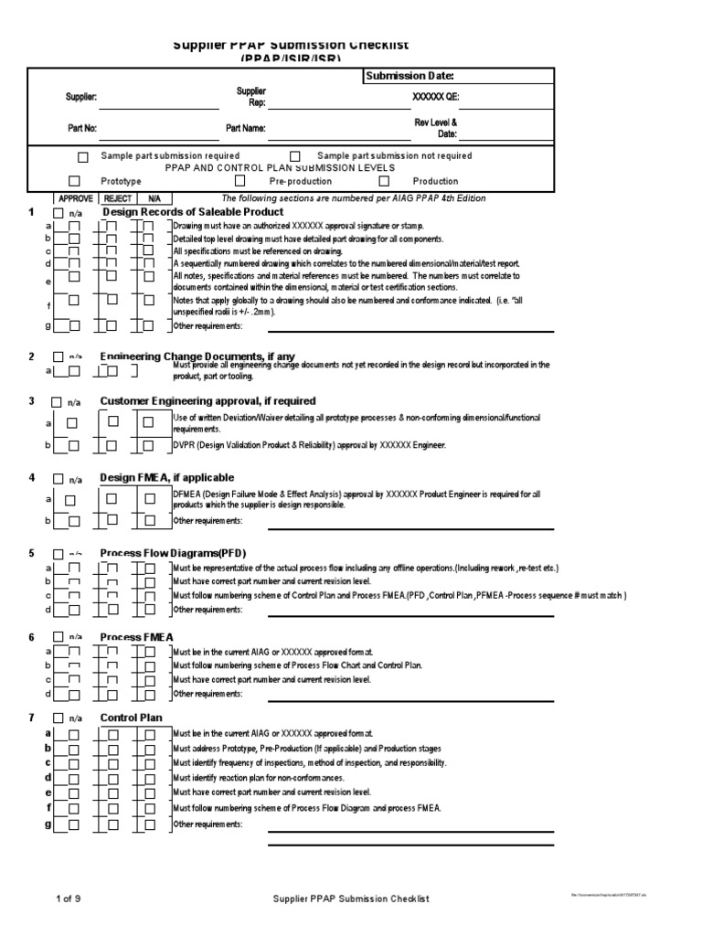 PPAP Checklist Generic | PDF | Specification (Technical Standard ...