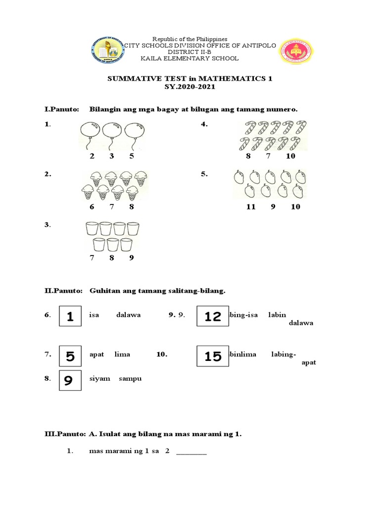 Math 1 Summative Test Performance Task | PDF Math 1 Summative Test Performance Task | PDF