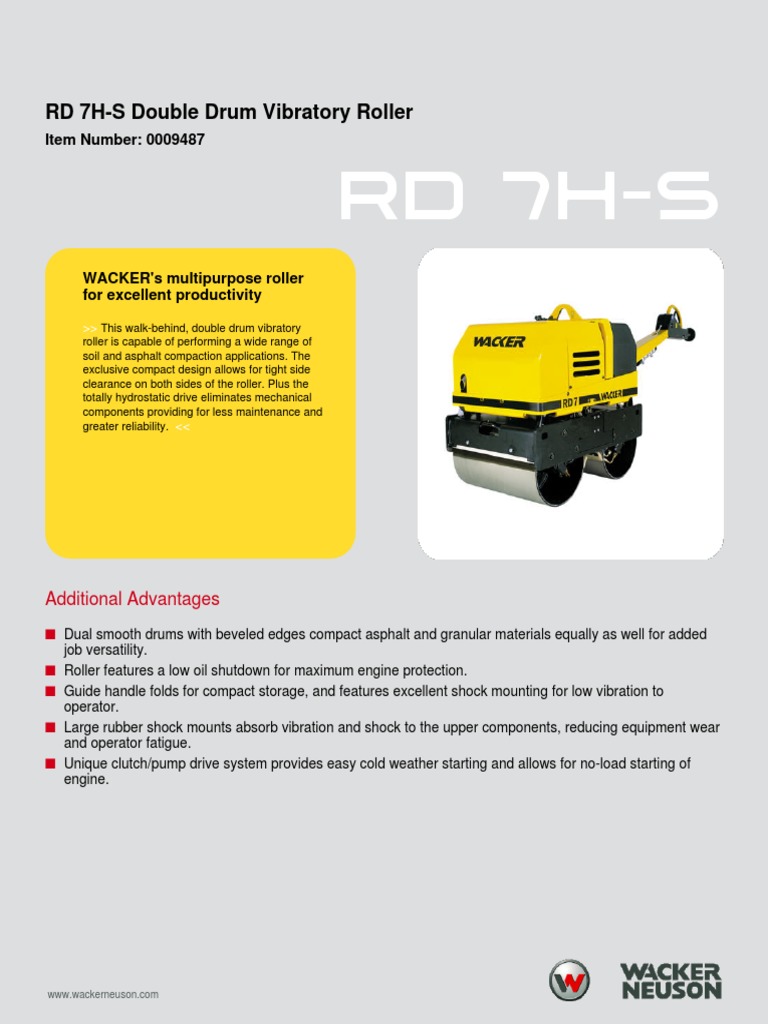 Wacker Neuson - RD7-HS Double Drum Vibratory Roller | PDF | Diesel ...