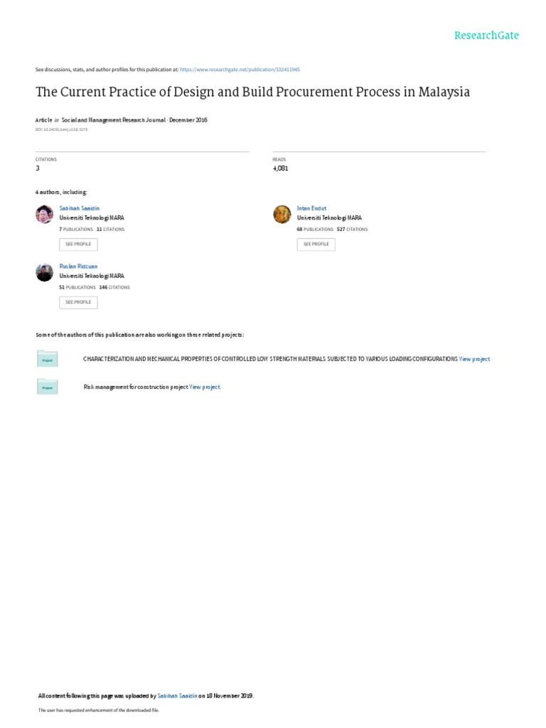 The Current Practice of Design and Build Procurement Process in ...