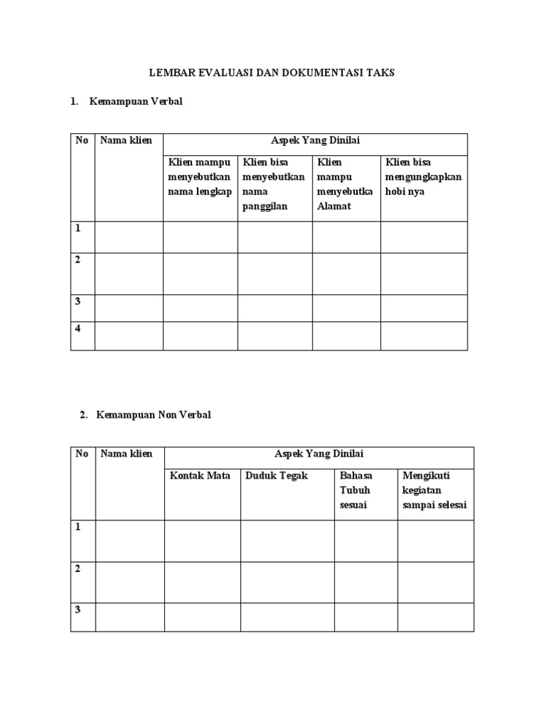 Lembar Evaluasi Dan Dokumentasi Taks | PDF