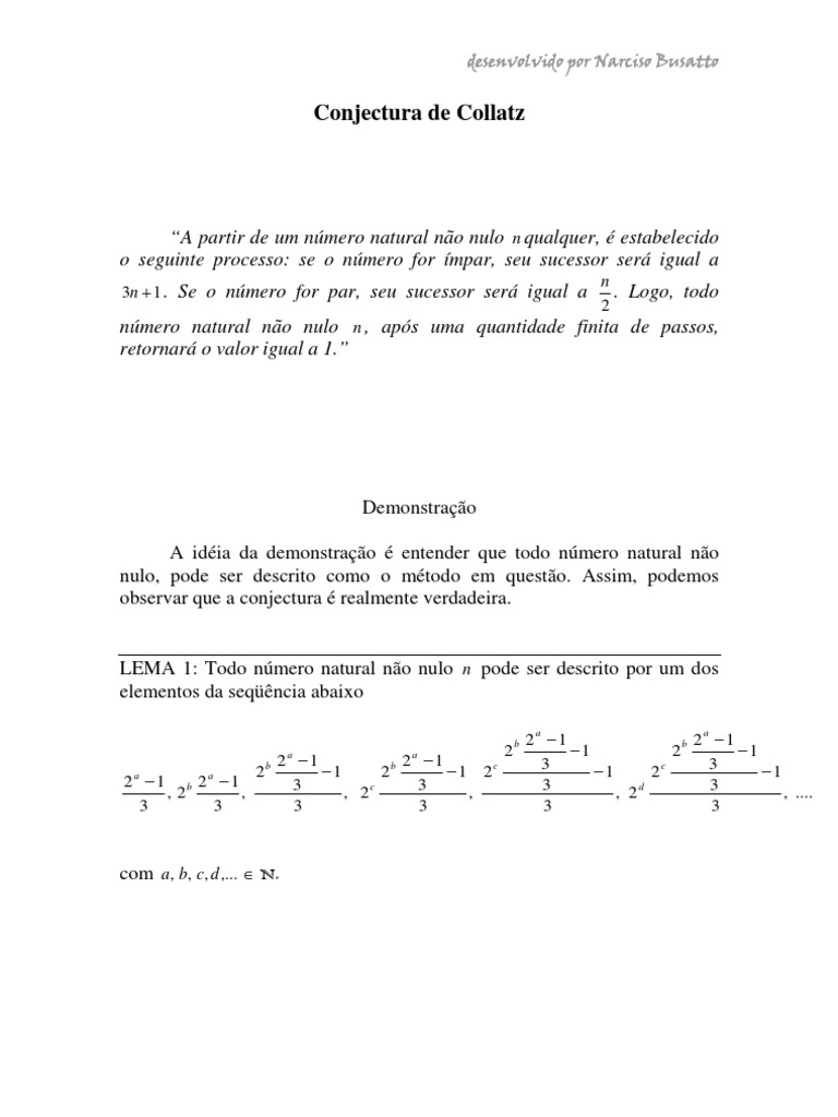 Conjectura de Collatz | PDF | Conceitos matemáticos | Ensino de Matemática