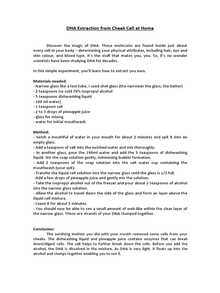 Exploring Protein Denaturation: An Experiment Extracting DNA from Cheek ...