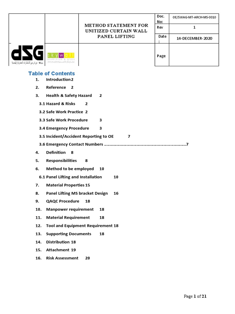 METHOD STATEMENT For Panel Lifting Rev2 | PDF | Safety | First Aid