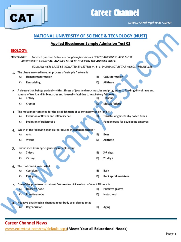 Nust Applied Biosciences Sample Paper 02 | PDF | Gene | Chemical Bond