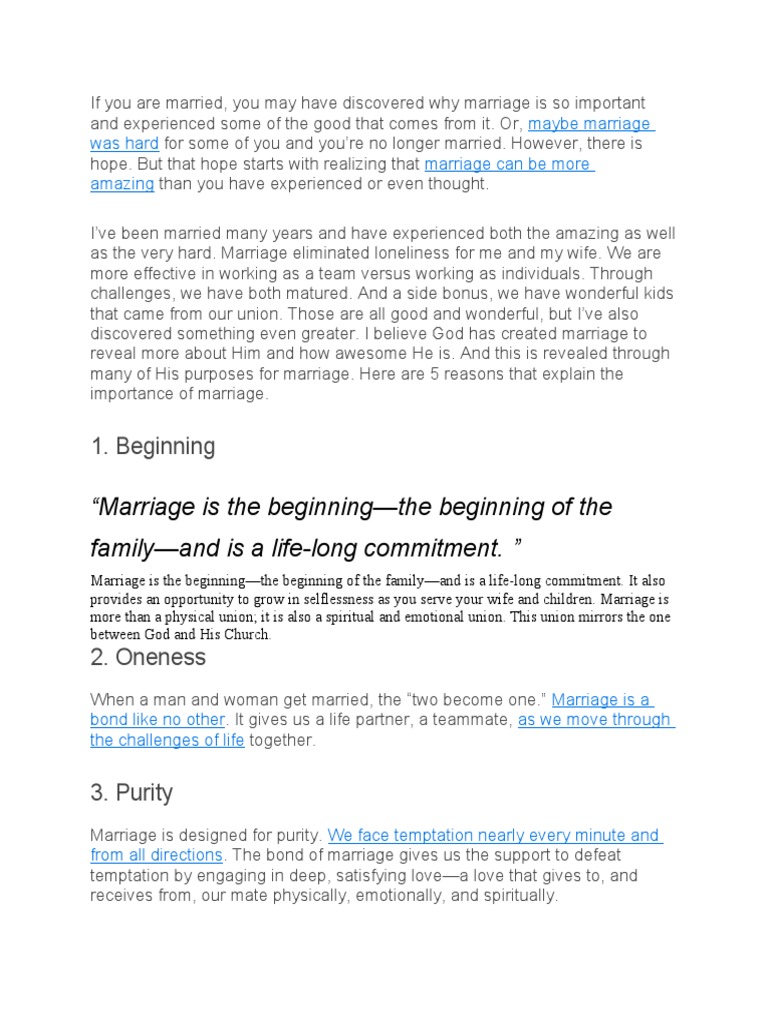 Marriage Is The Beginning-The Beginning of The Family-And Is A Life ...