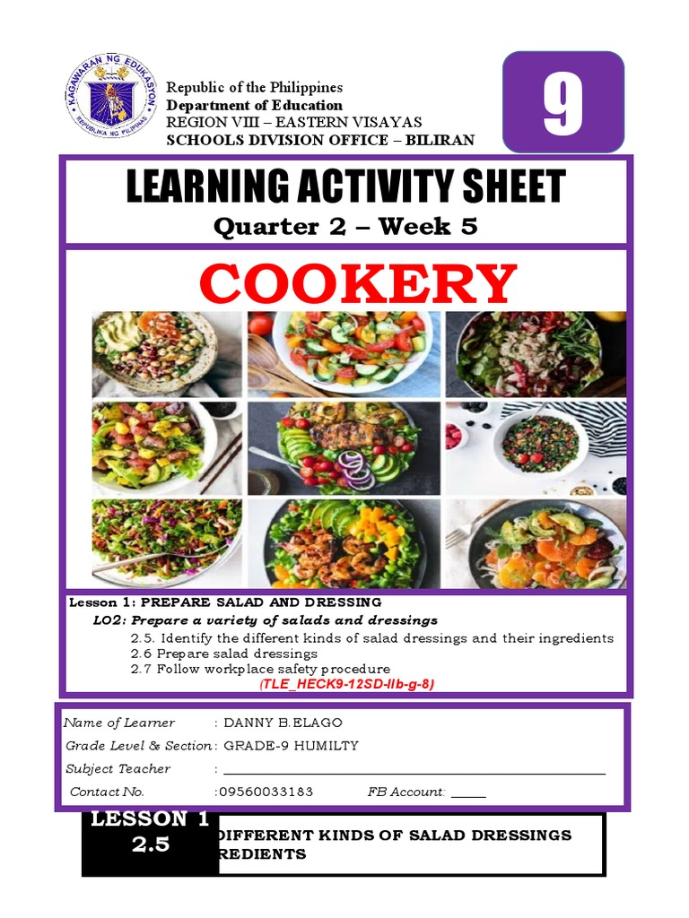 Cookery 9 LAS-Q2-W5 | PDF | Mayonnaise | Salad