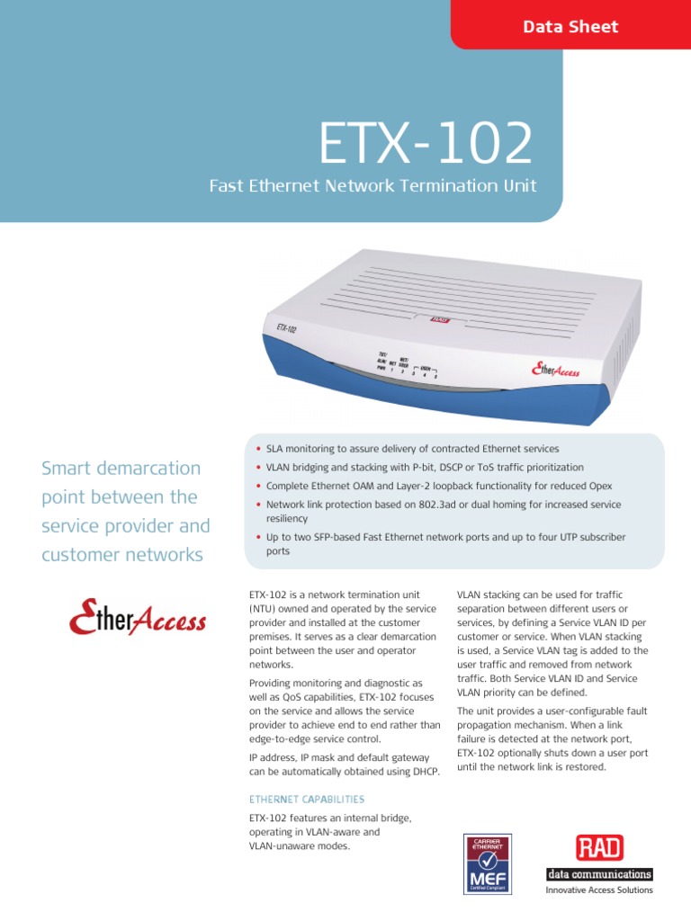 Fast Ethernet Network Termination Unit: Smart Demarcation Point Between ...