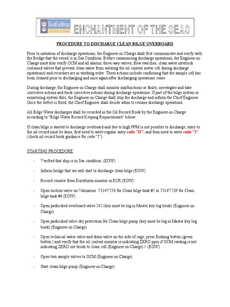 Procedure To Discharge Clean Bilge Training - en | PDF | Valve ...