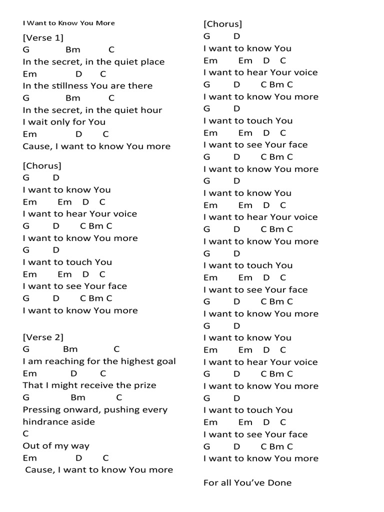 I Want To Know You More PDF Song Structure