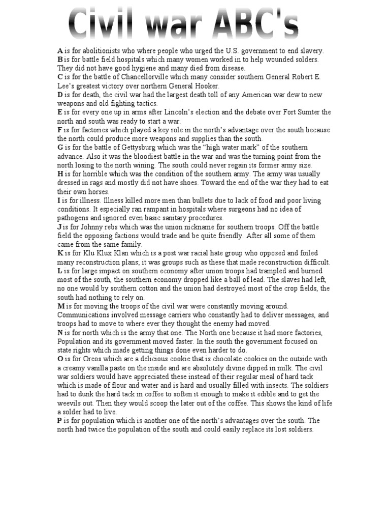 Civil War ABC's | PDF | Union (American Civil War) | American Civil War